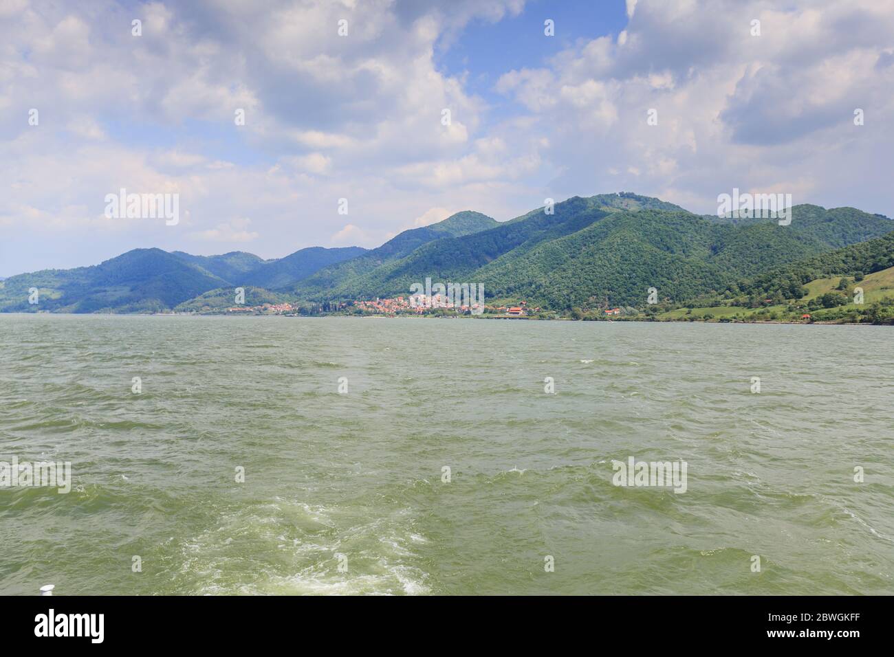 Danube river nature landscape with hills and green forest in the ...