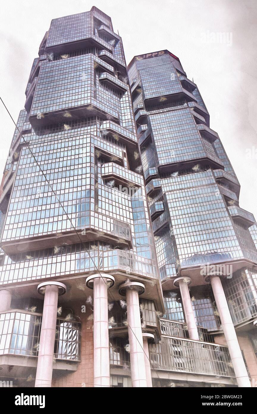 Lippo centre colorful painting, Hong Kong, China Stock Photo - Alamy