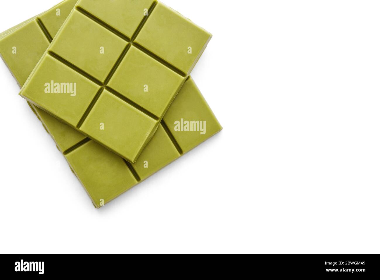 Green matcha chocolate bar isolated on white background, top view Stock ...