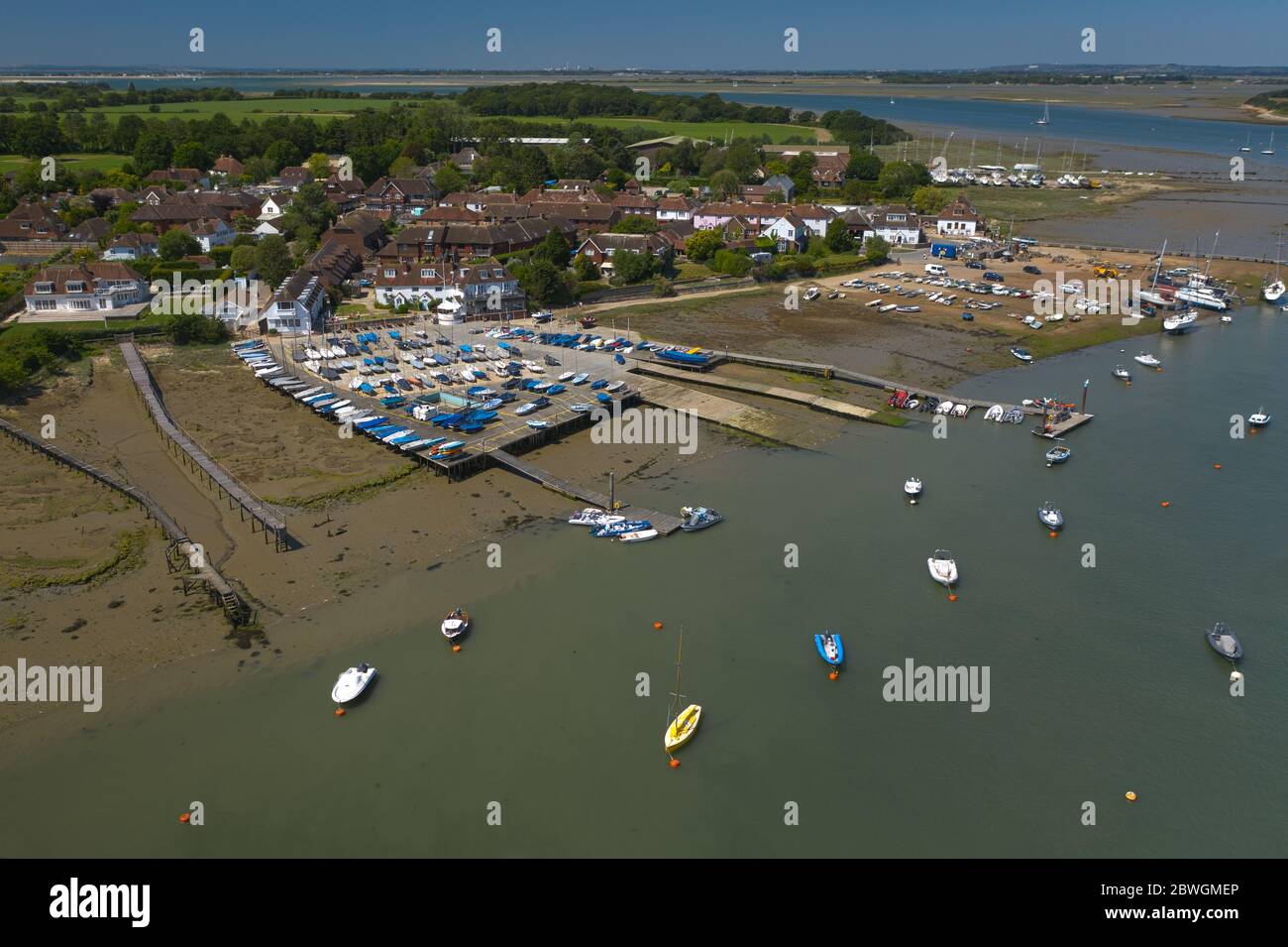 Aerial view of Itchenor in West Sussex, a very popular village which is ...