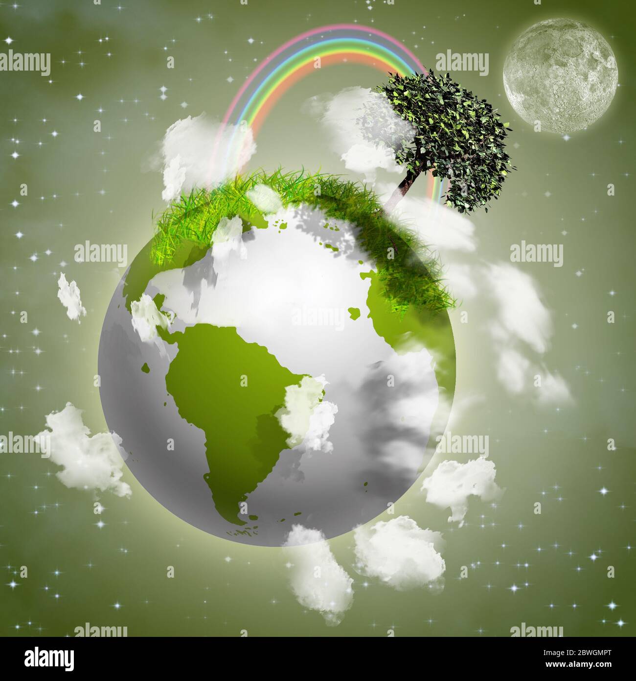 Earth with Tree and Rainbow Stock Photo - Alamy