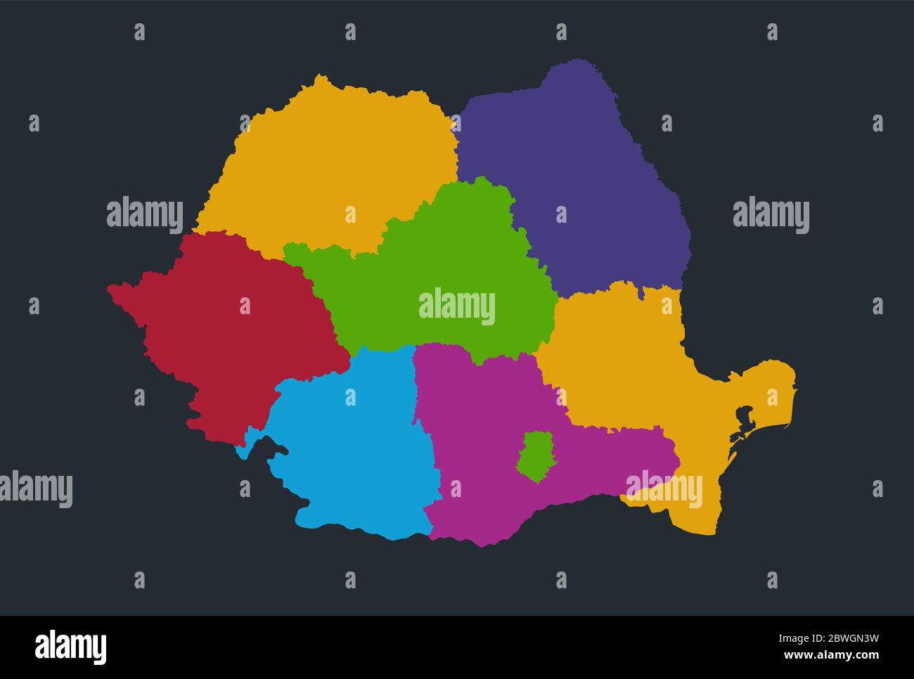 Romania map, flat design colors, individual administrative division ...