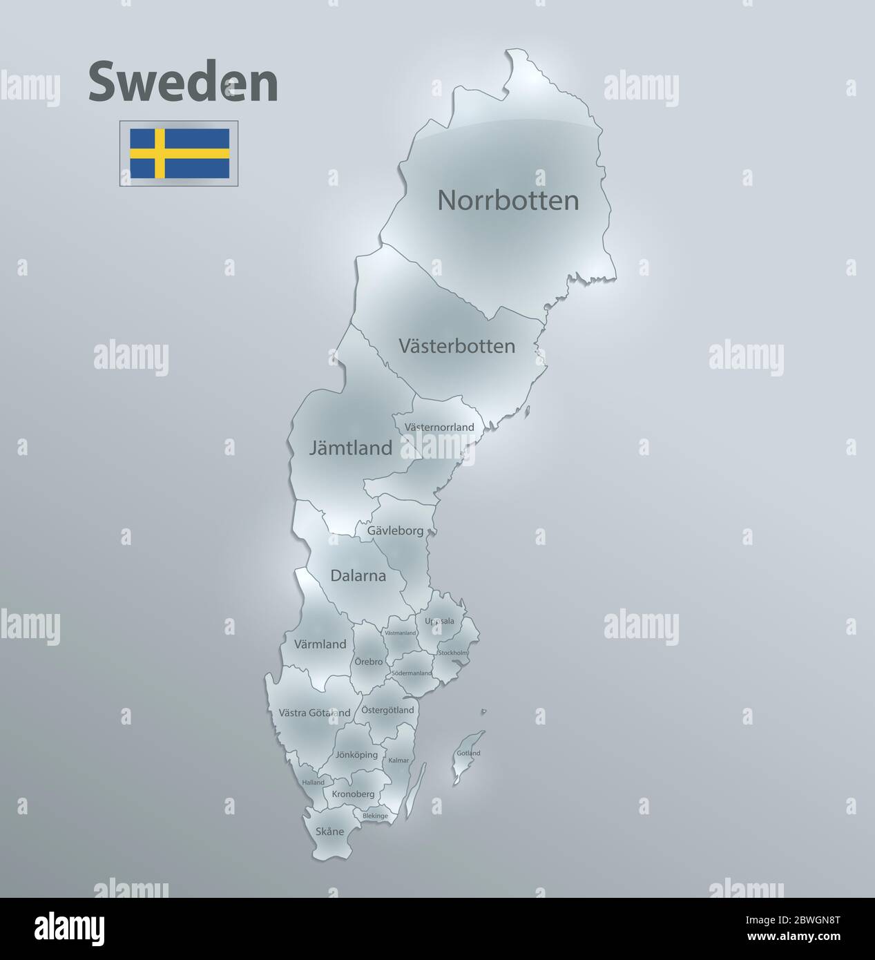 Sweden map and flag, administrative division, separates regions and ...
