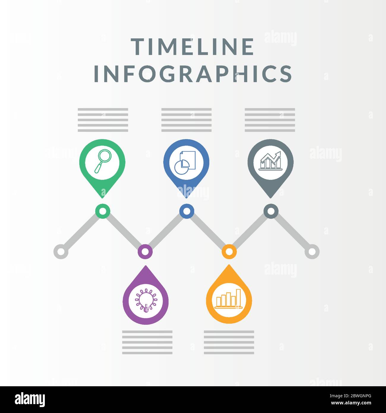 Timeline Infographics with lupe light bulb and pie chart icons vector ...