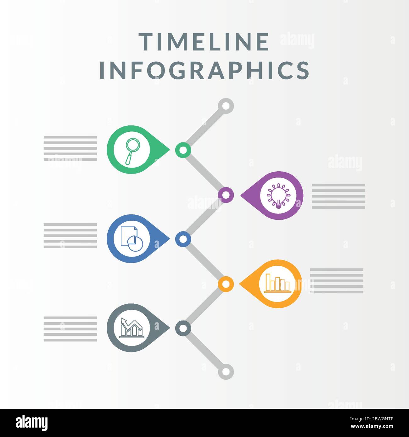Timeline Infographics with lupe light bulb and pie chart icons vector ...