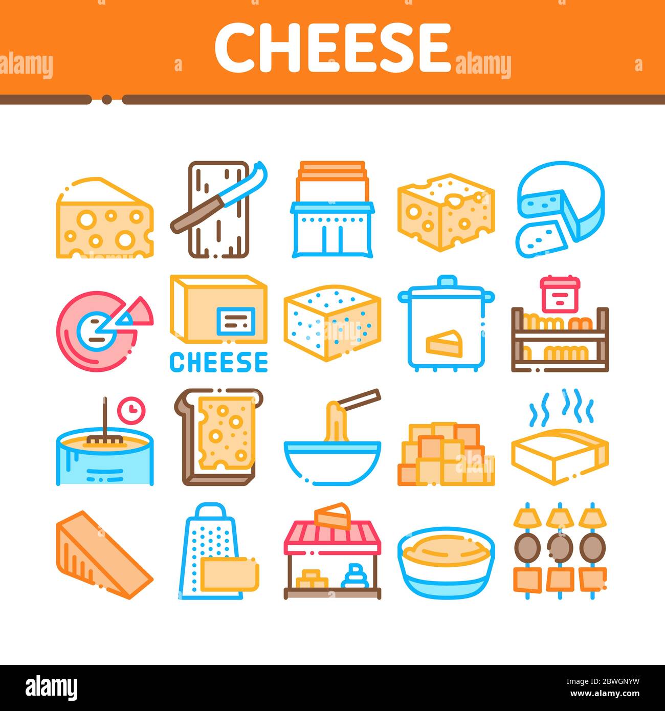 Cheese Dairy Food Collection Icons Set Vector Stock Vector Image & Art ...