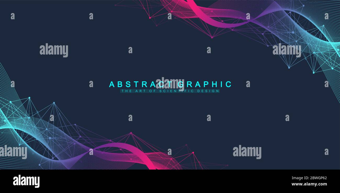 Abstract dynamic motion lines and dots background with colorful particles. Digital streaming ...