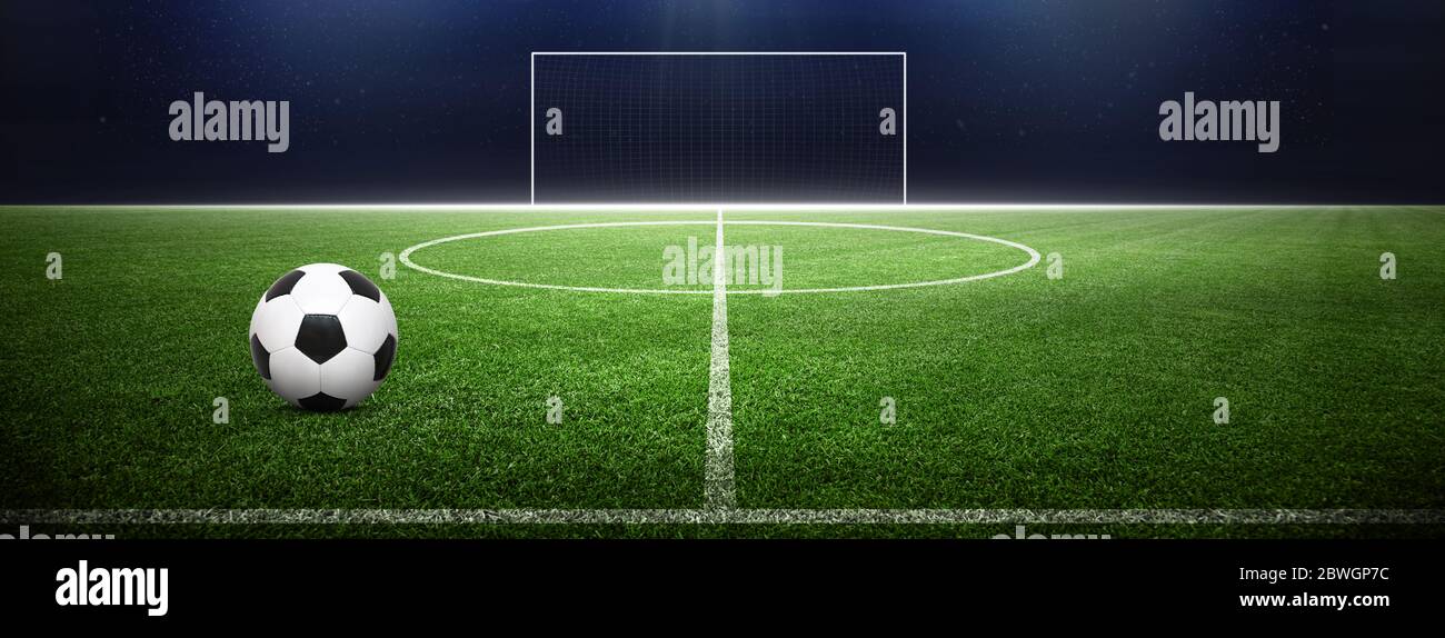 Football stadium, shiny lights, view from field. Soccer concept Stock ...
