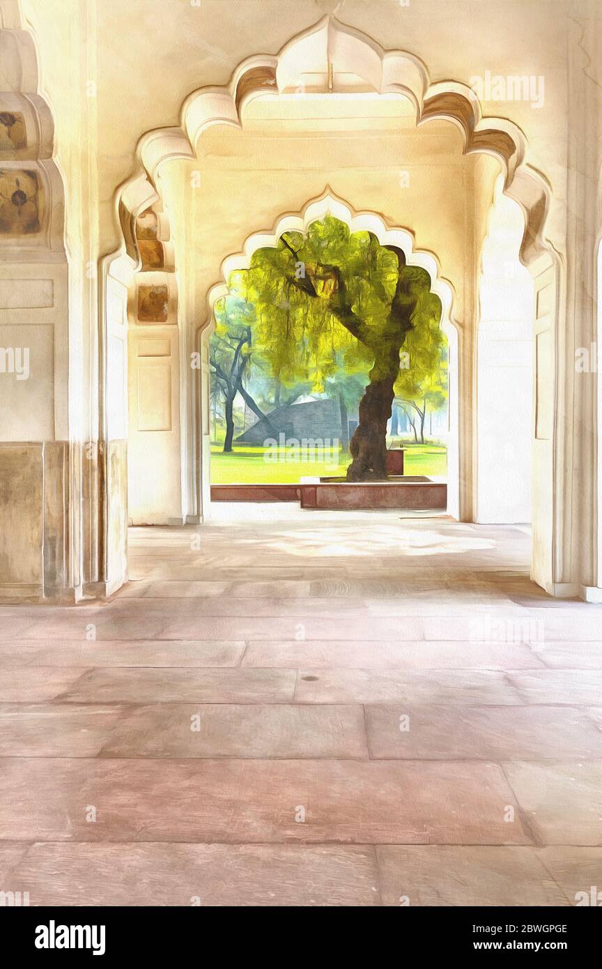 Rang Mahal colorful painting, Red Fort, Lal Qila, Delhi, India Stock ...