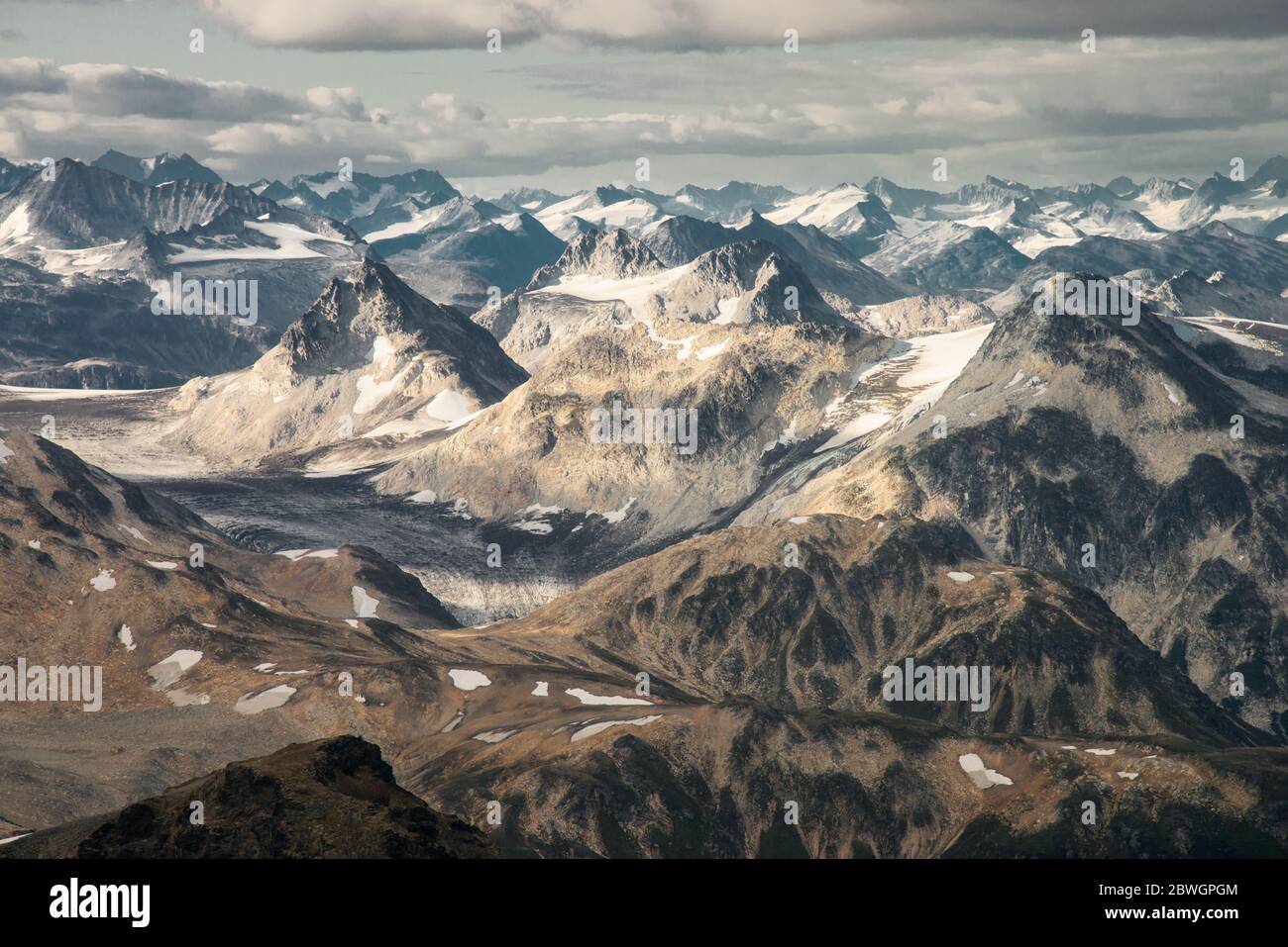 An aerial view Chigmit Mountains of the Aleutian Range in Lake Clark NP ...