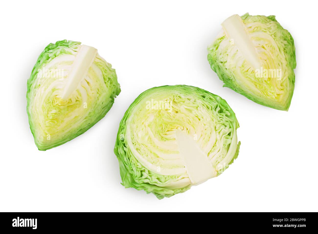 Green cabbage half isolated on white background with clipping path and ...