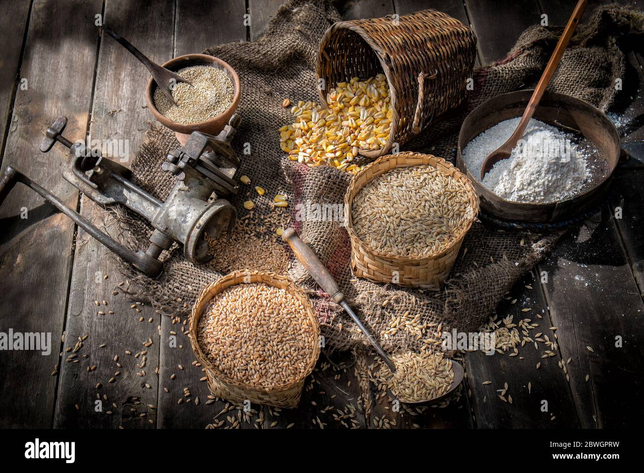 Rustic cereal still life composition Stock Photo - Alamy