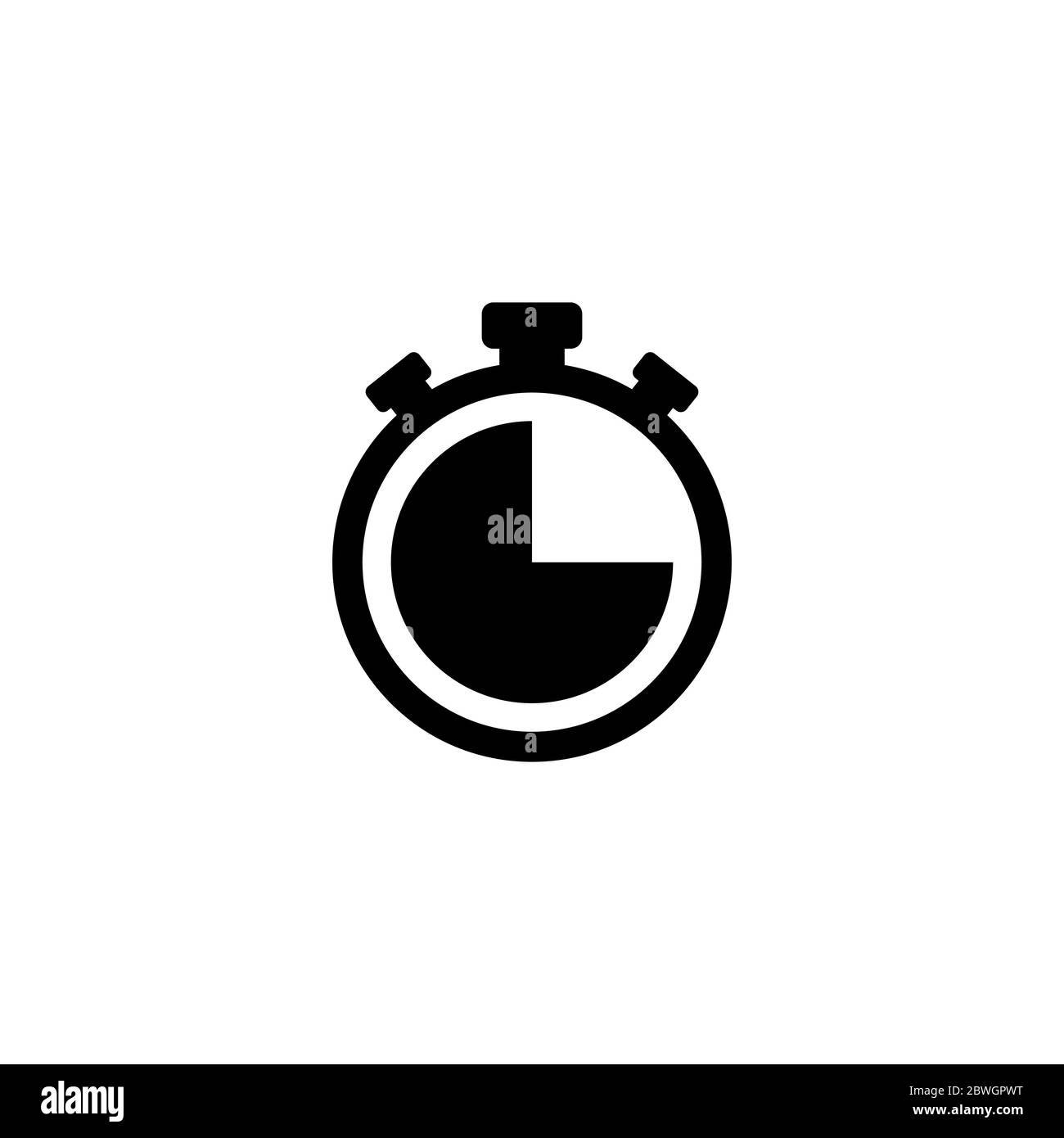 Black stopwatch with 15 minutes. flat icon isolated on white. Fast time ...