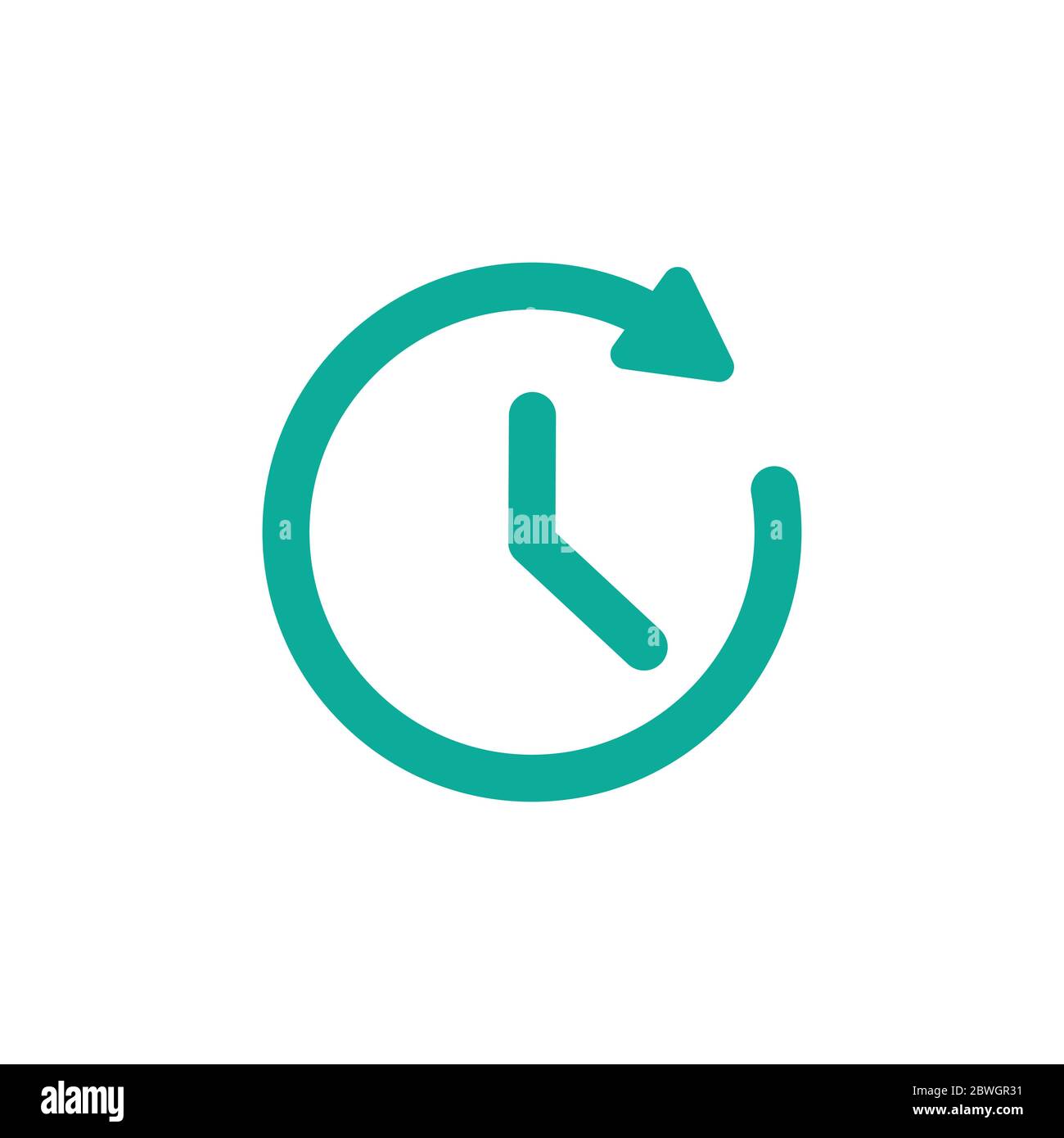 blue clock with and round arrow. Flat icon isolated on white. Repeat ...