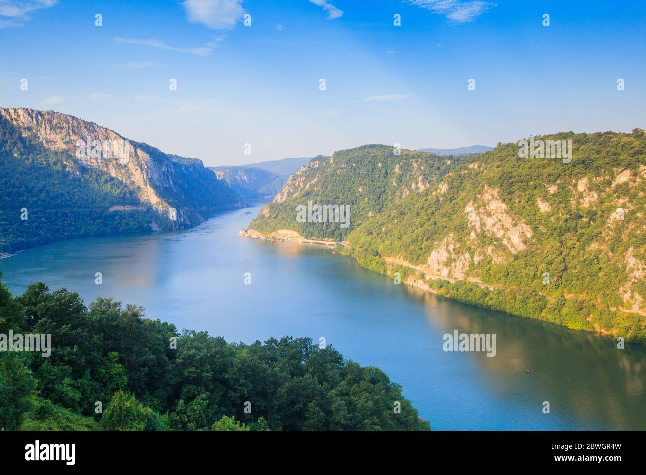 Danube river summer landscape. Gorge on the Danube between Serbia and ...