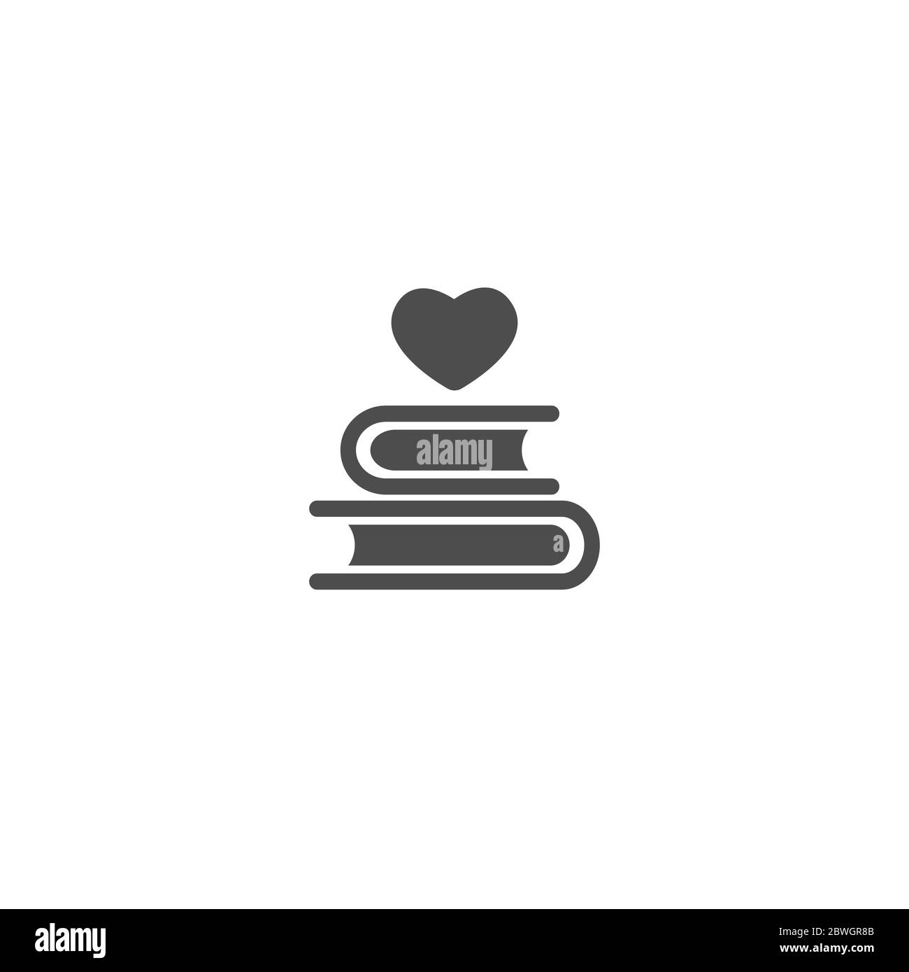 Stack of books with heart. line icon isolated on white background ...