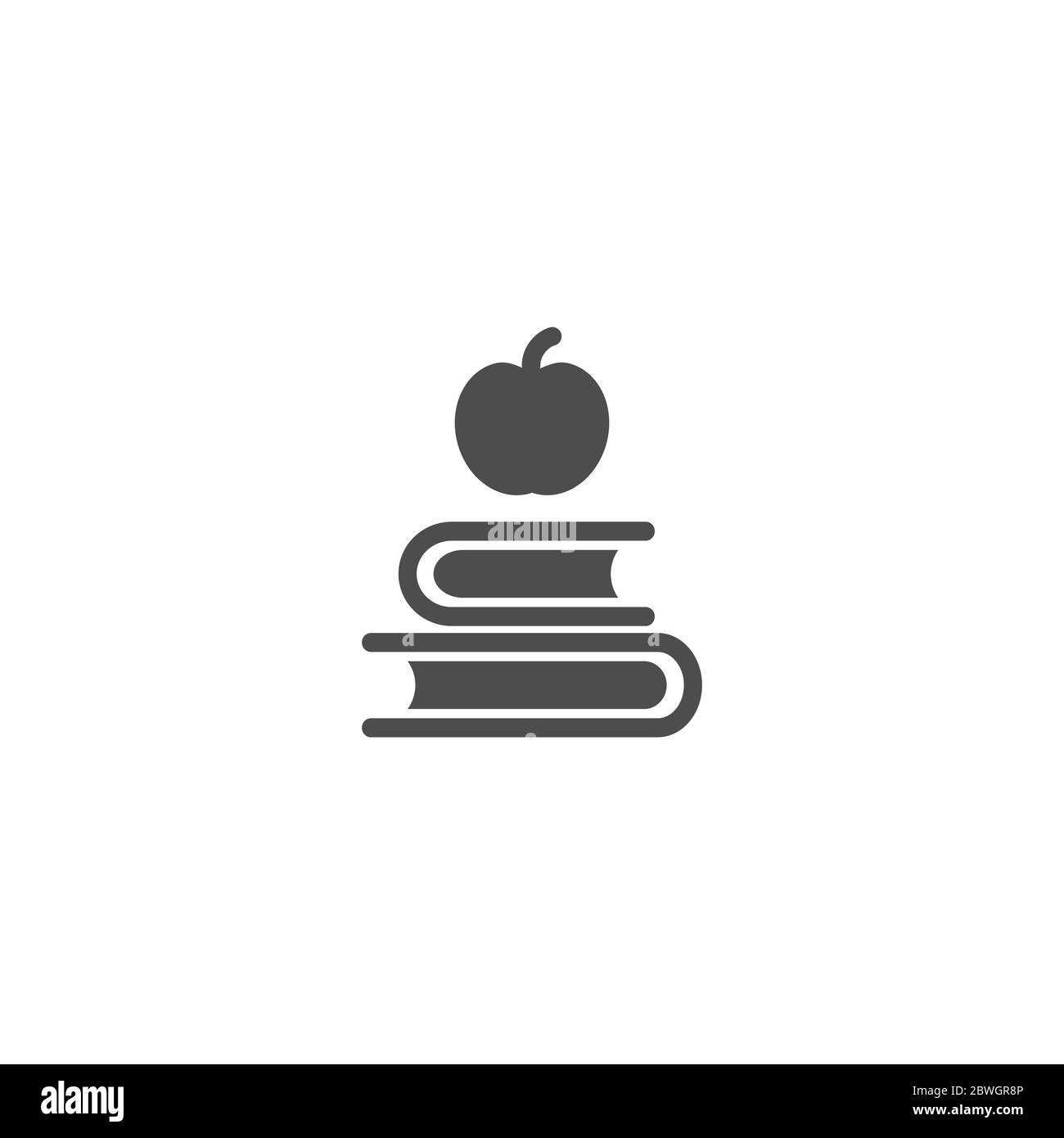 stack of books outline silhouette and apple. Isolated on white ...