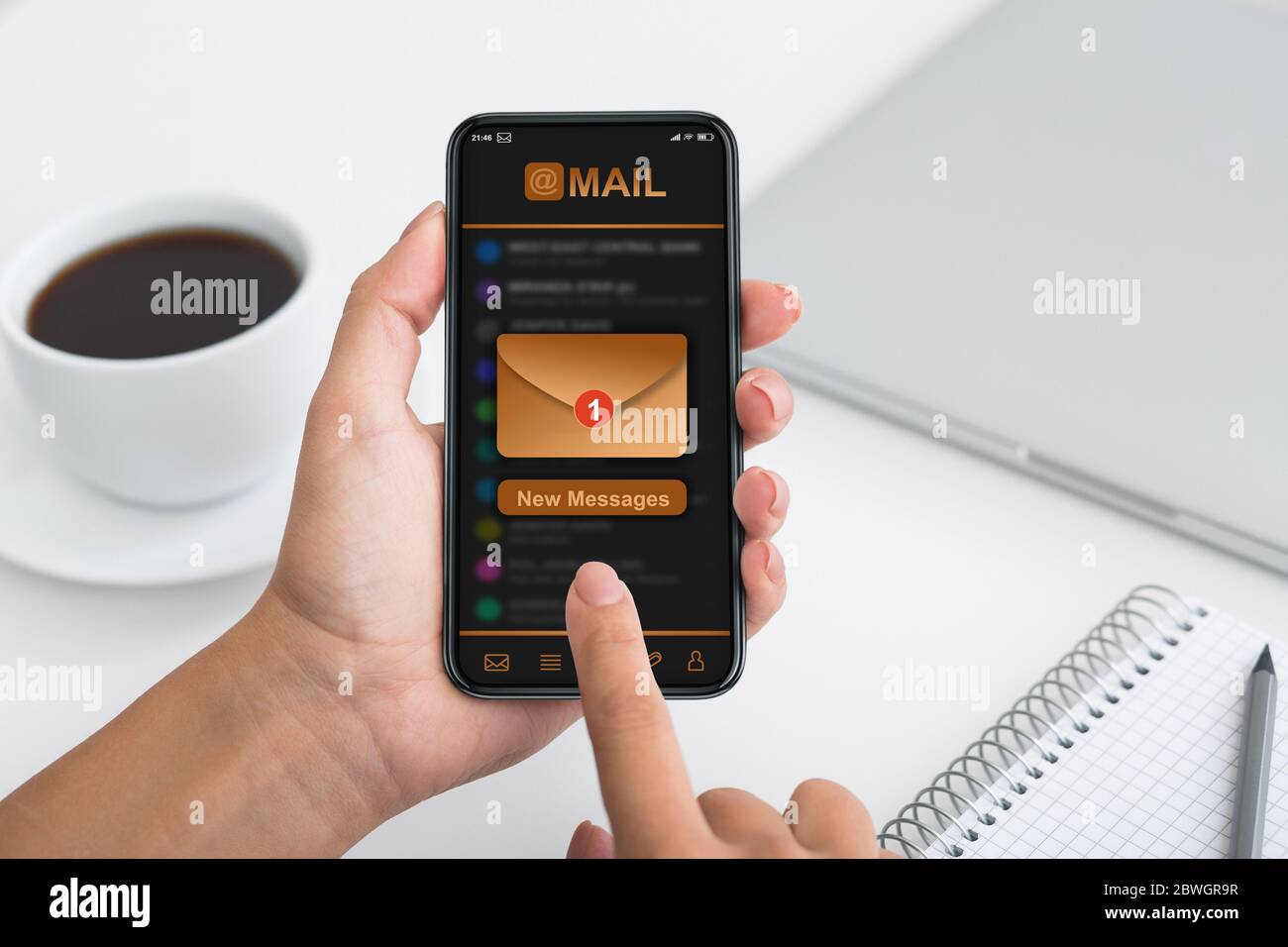 Unrecognizable Female Opening New Inbox Email Message On Smartphone ...