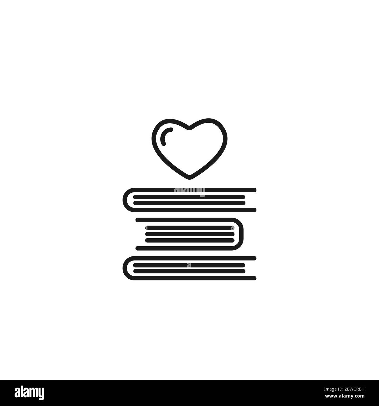 Stack of books with heart. line icon isolated on white background ...