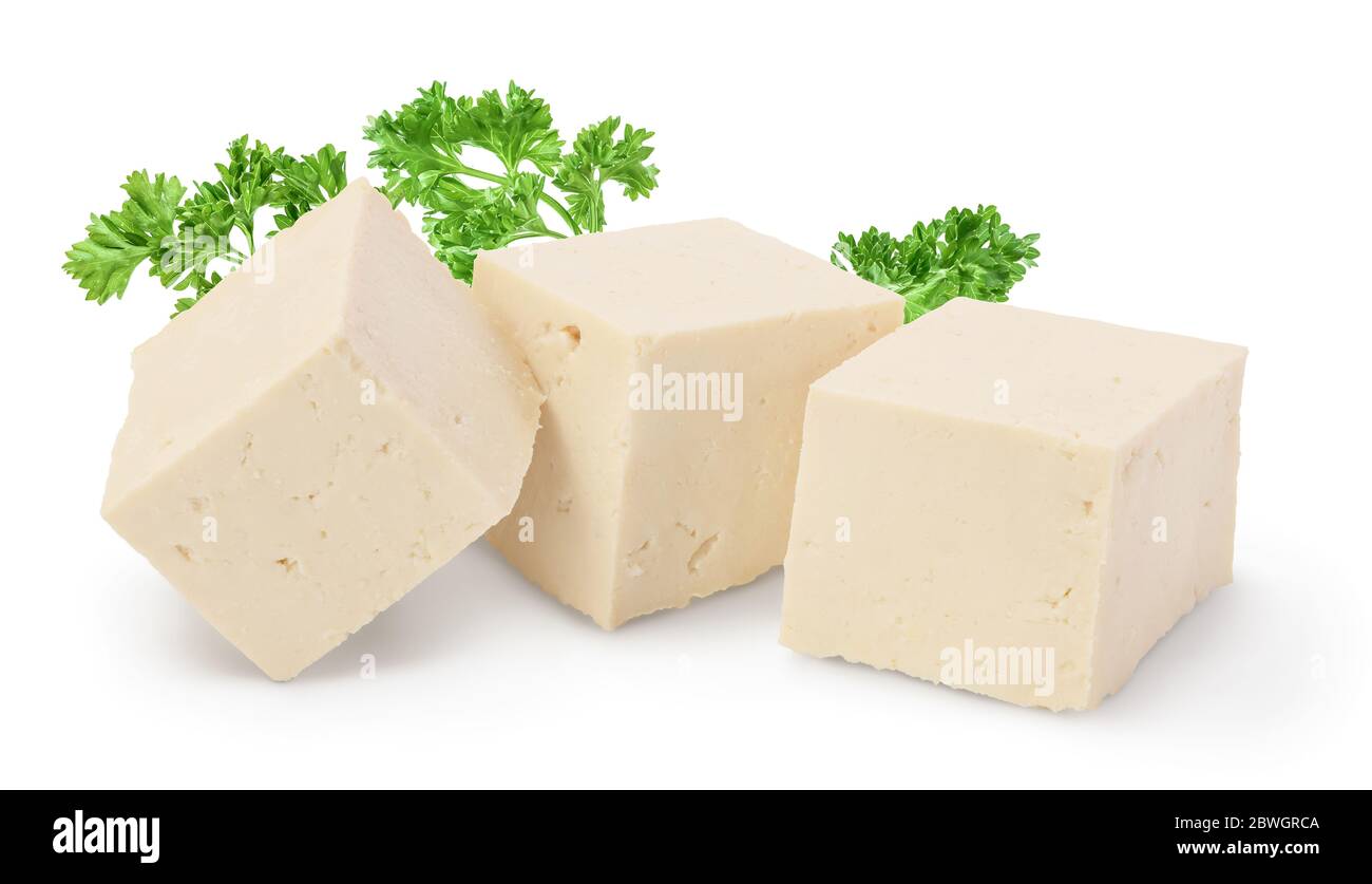 diced tofu cheese isolated on white background with clipping path and ...