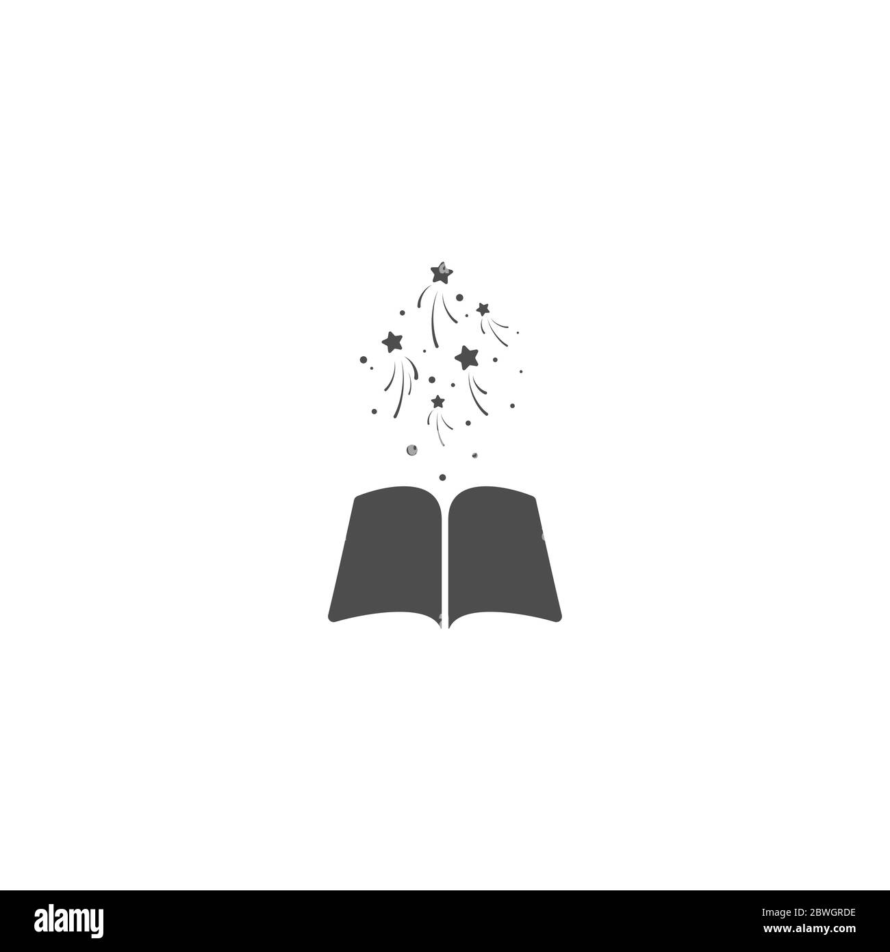 Open book with stars or fireworks flying out. Isolated on white ...