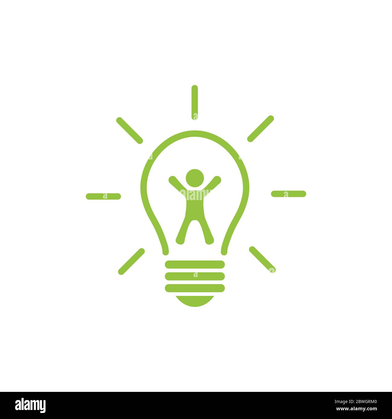 Green silhouette of man with bulb. New idea pictogram. Innovation icon ...