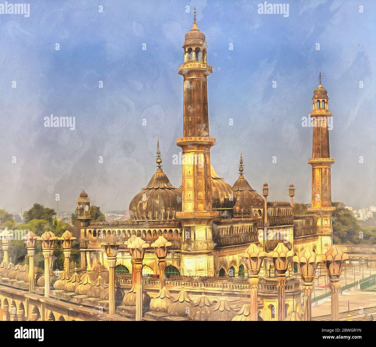 Beautiful cityscape colorful painting of Bara Imambara, Asfi Mosque ...