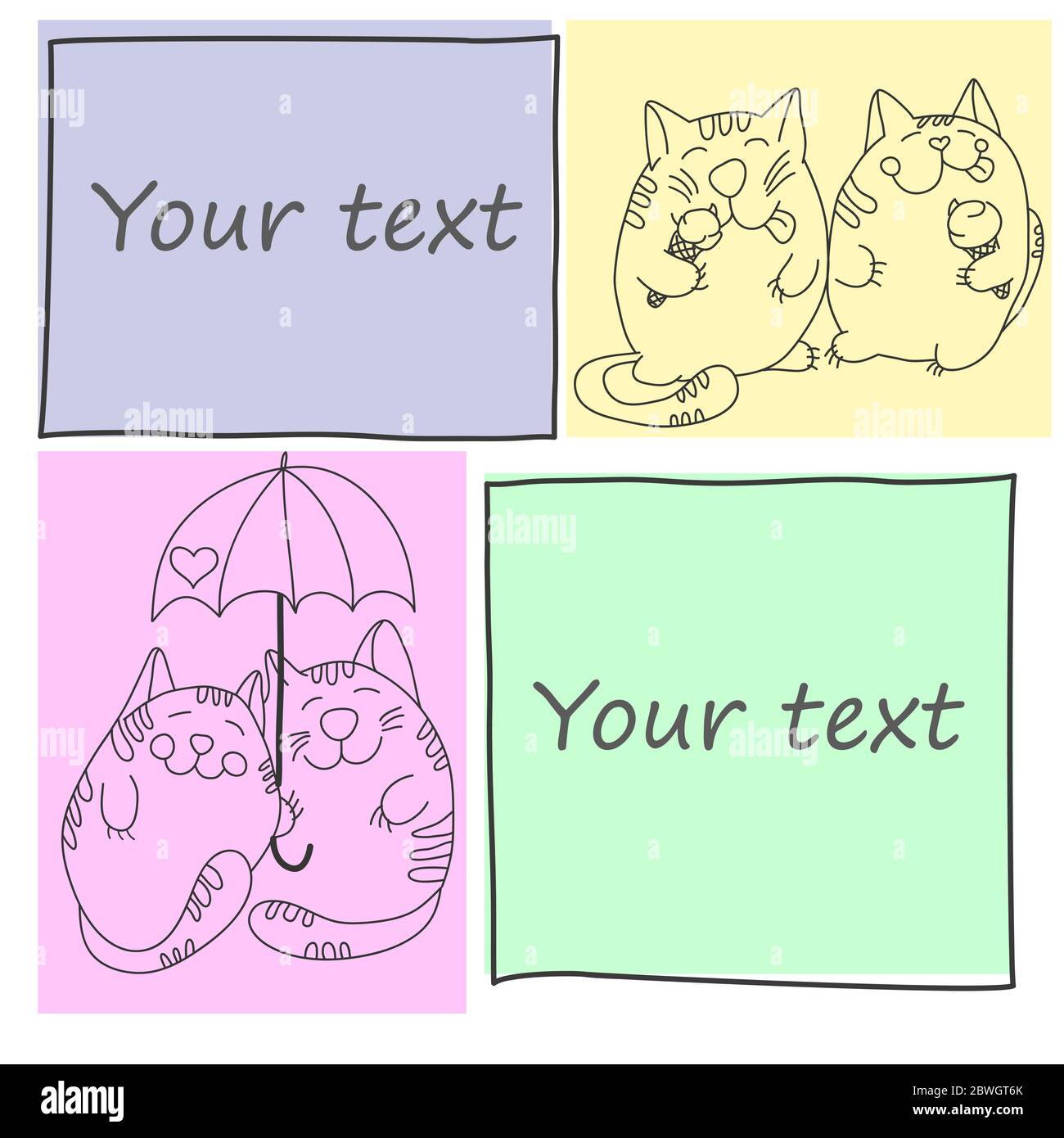 Vector drawing of couples of cats in love for various activities on a ...