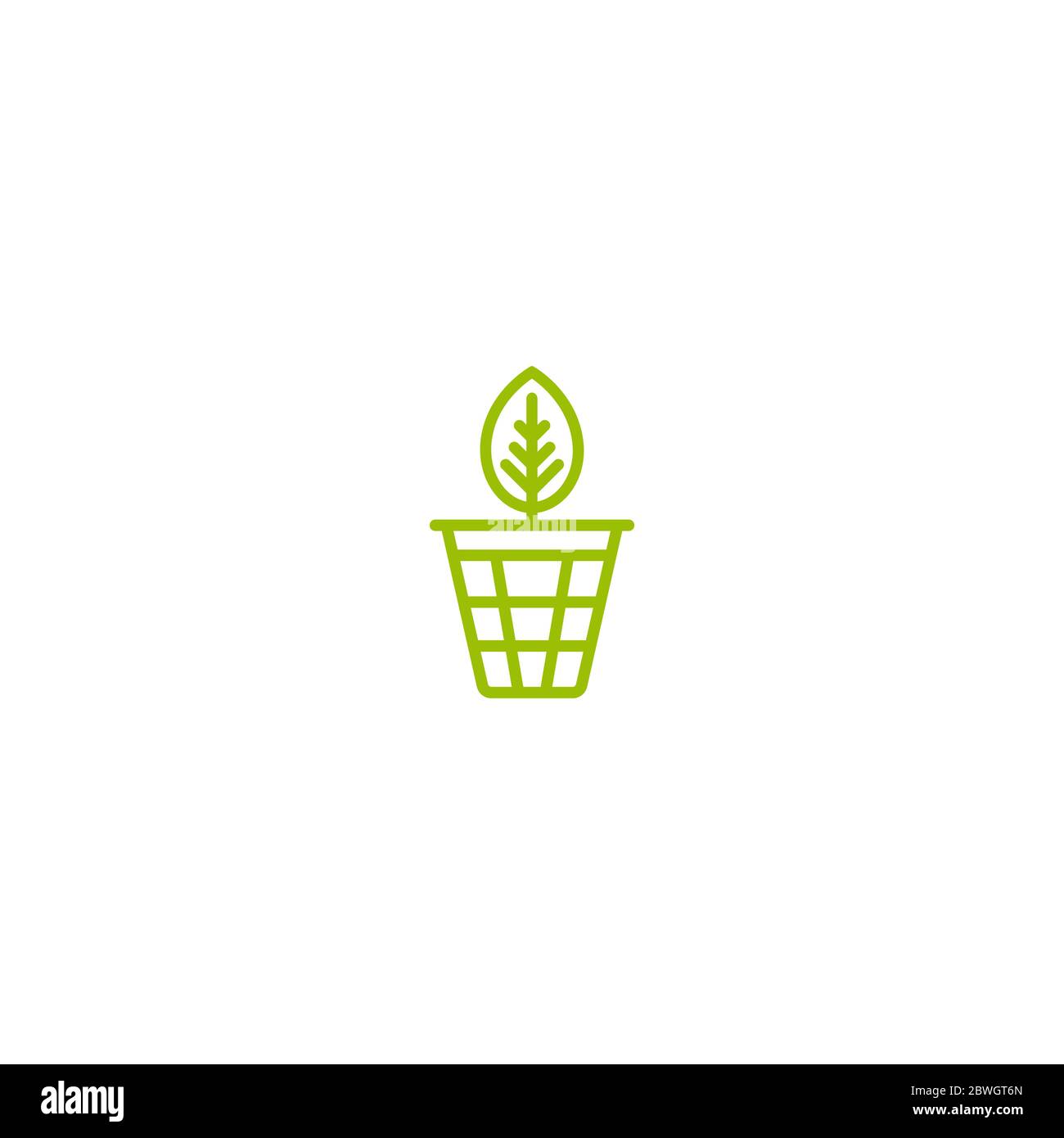 Garbage bin, trash can, wastebasket with leaves. eco line icon. Reuse ...