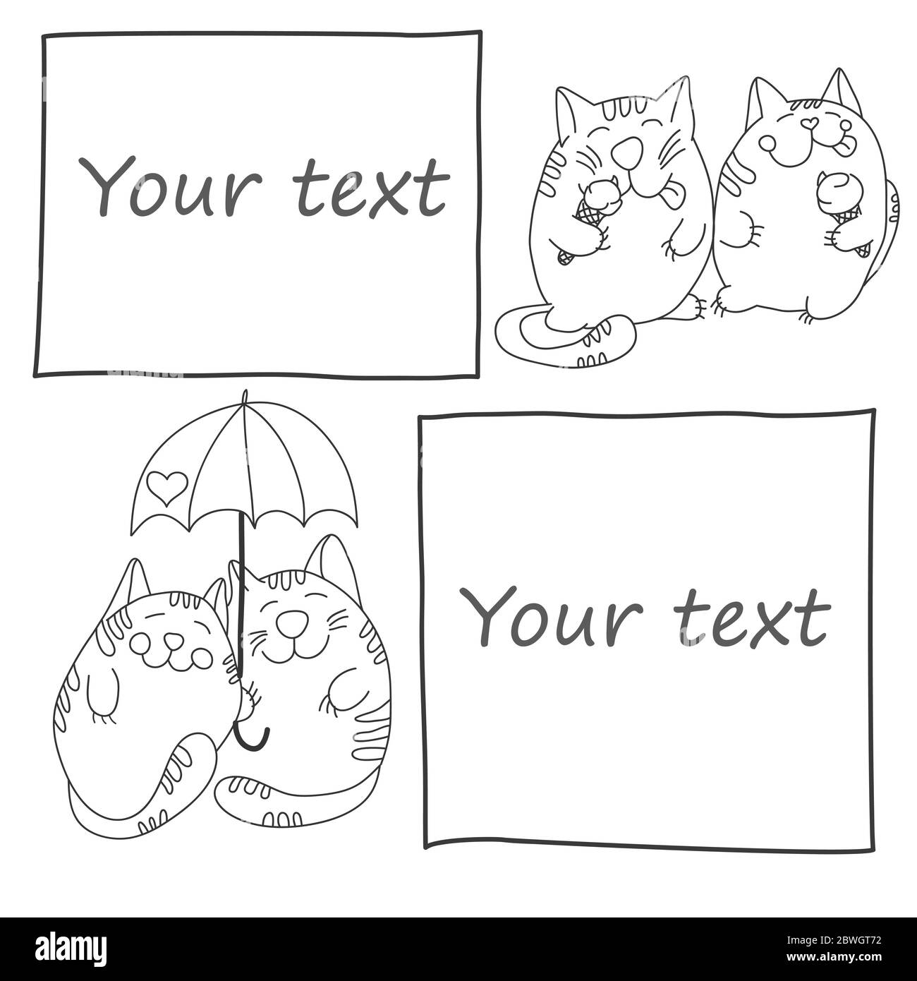 Vector drawing of couples of cats in love for various activities on a ...
