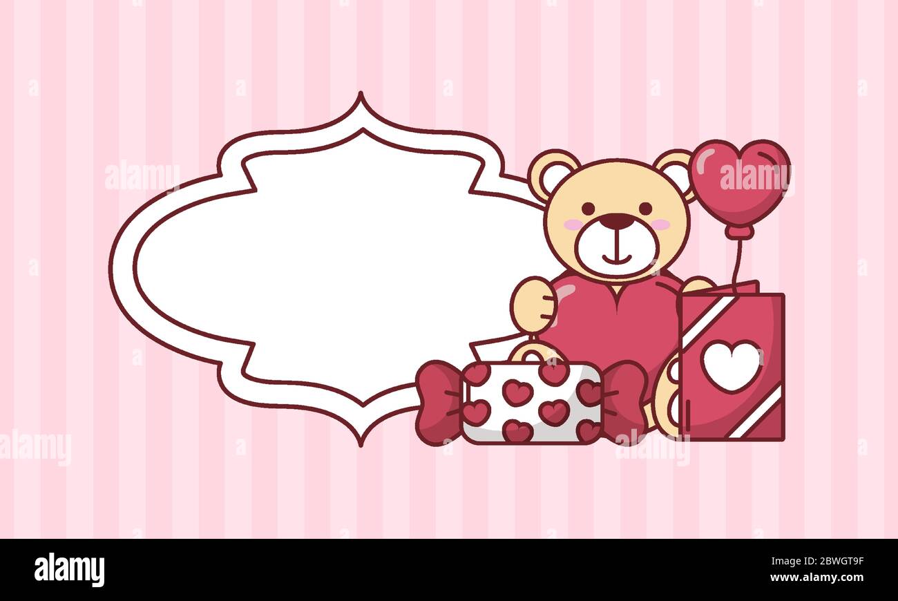 Valentines day teddy bear with heart balloon and candy vector design ...
