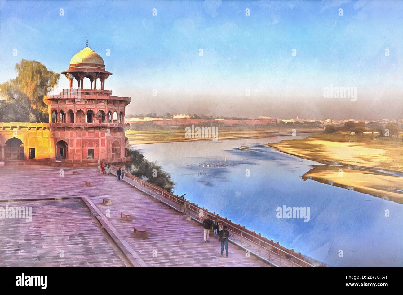 View of Jamuna river from Taj Mahal colorful painting, Agra, Uttar ...