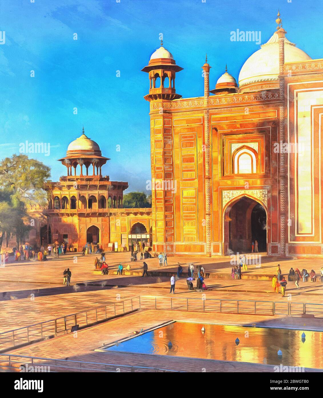 Colorful painting of mosque, Taj Mahal, Agra, Uttar Pradesh, India ...