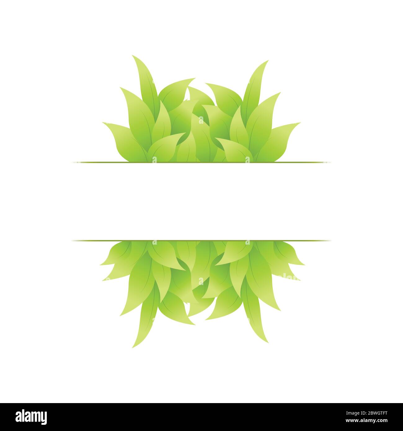 Text shape with green leaves. Text box. Floral frame on white ...