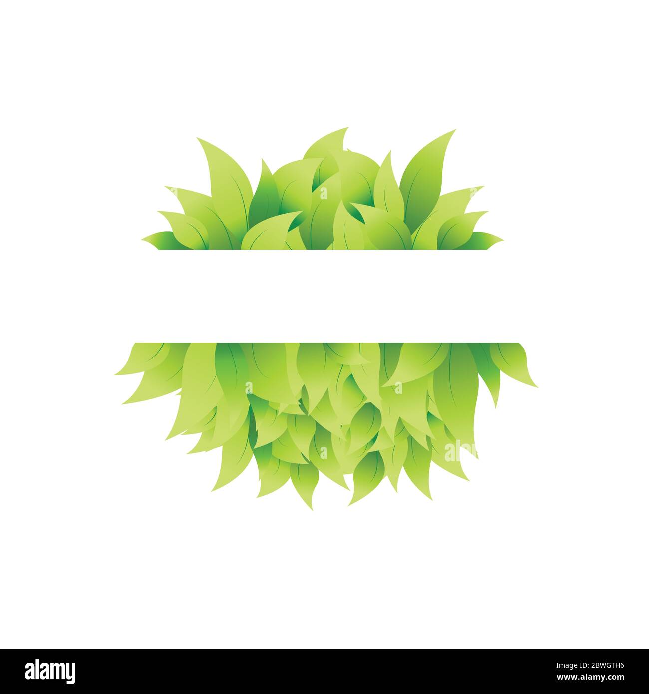 Text shape with green leaves. Text box. Floral frame on white ...