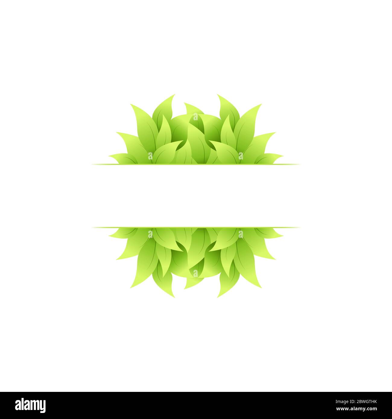 Text shape with green leaves. Text box. Floral frame on white ...