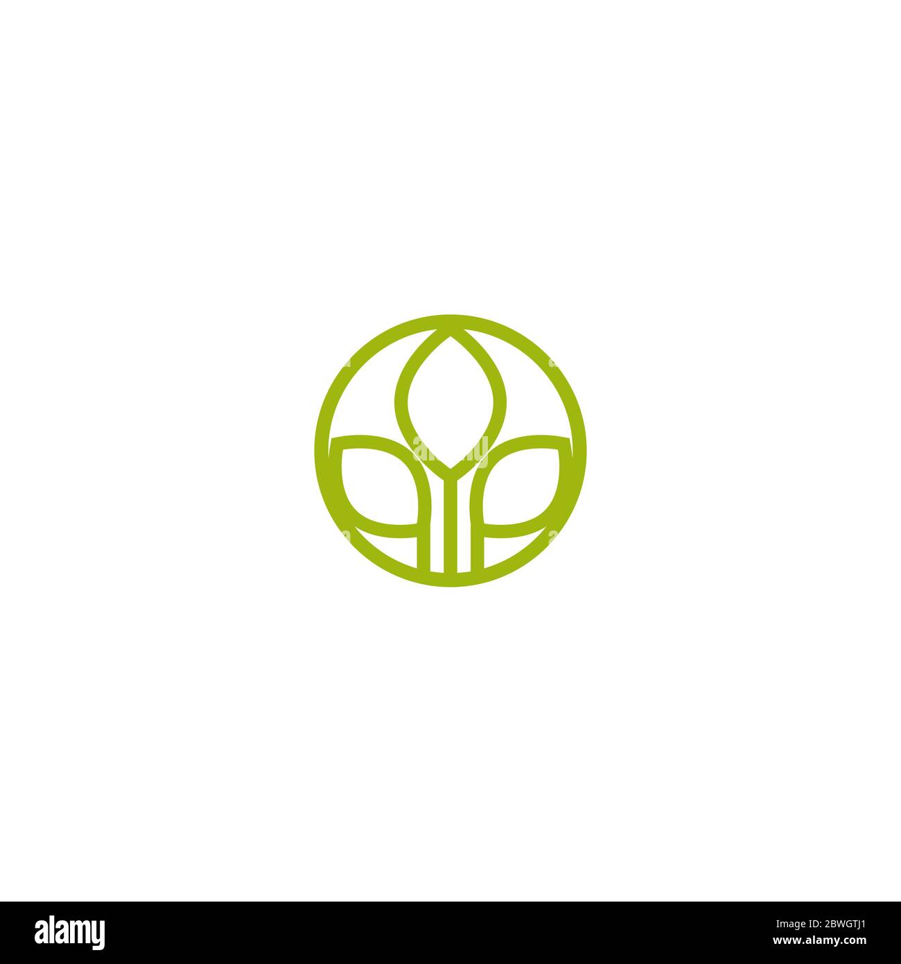 three line sprouts, sprigs, raw with leaves in green circle. Icon ...