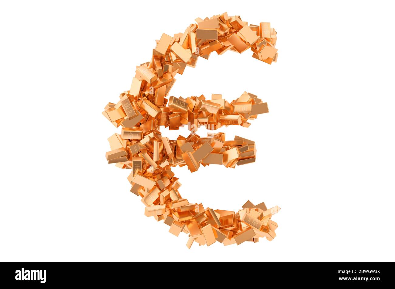 Euro sign from golden ingots. 3D rendering isolated on white background ...