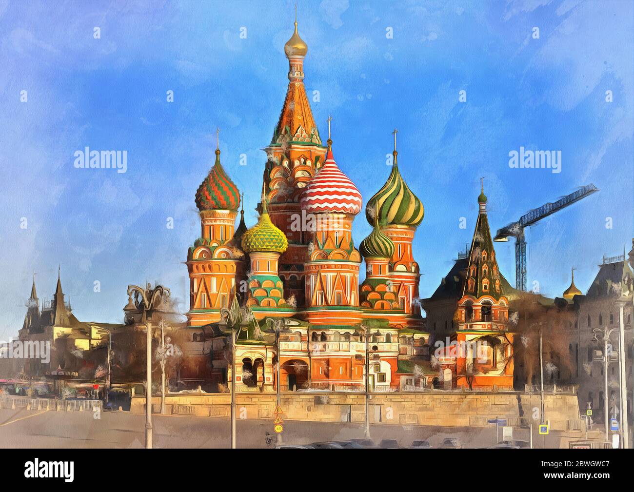 St. Basil's cathedral colorful painting looks like picture, Moscow ...