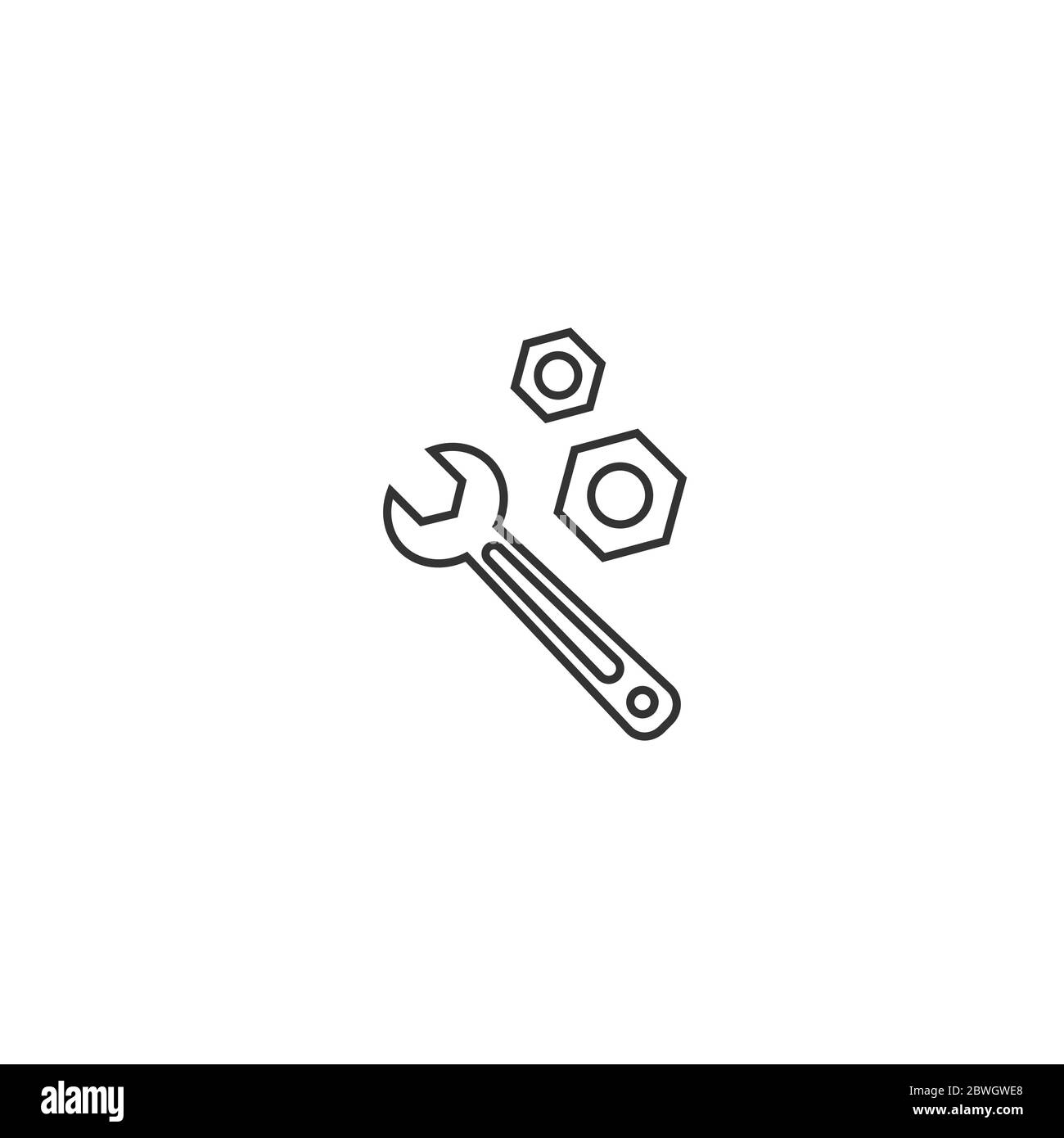 Black wrench or spanner with screw nut icon isolated on white. house ...