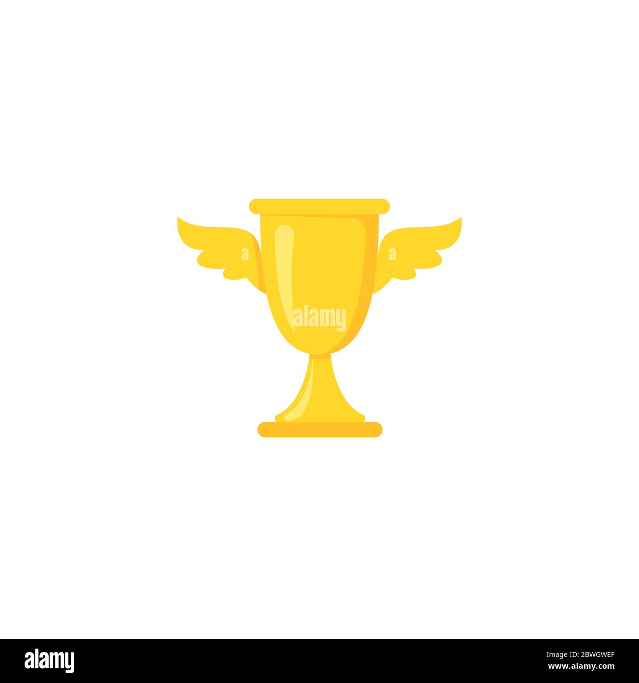 Gold trophy, winning cup with wings isolated on white background. First ...