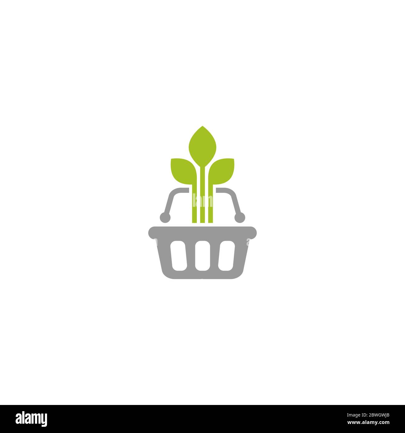 Green Shopping basket with leaves. simple icon isolated on white ...