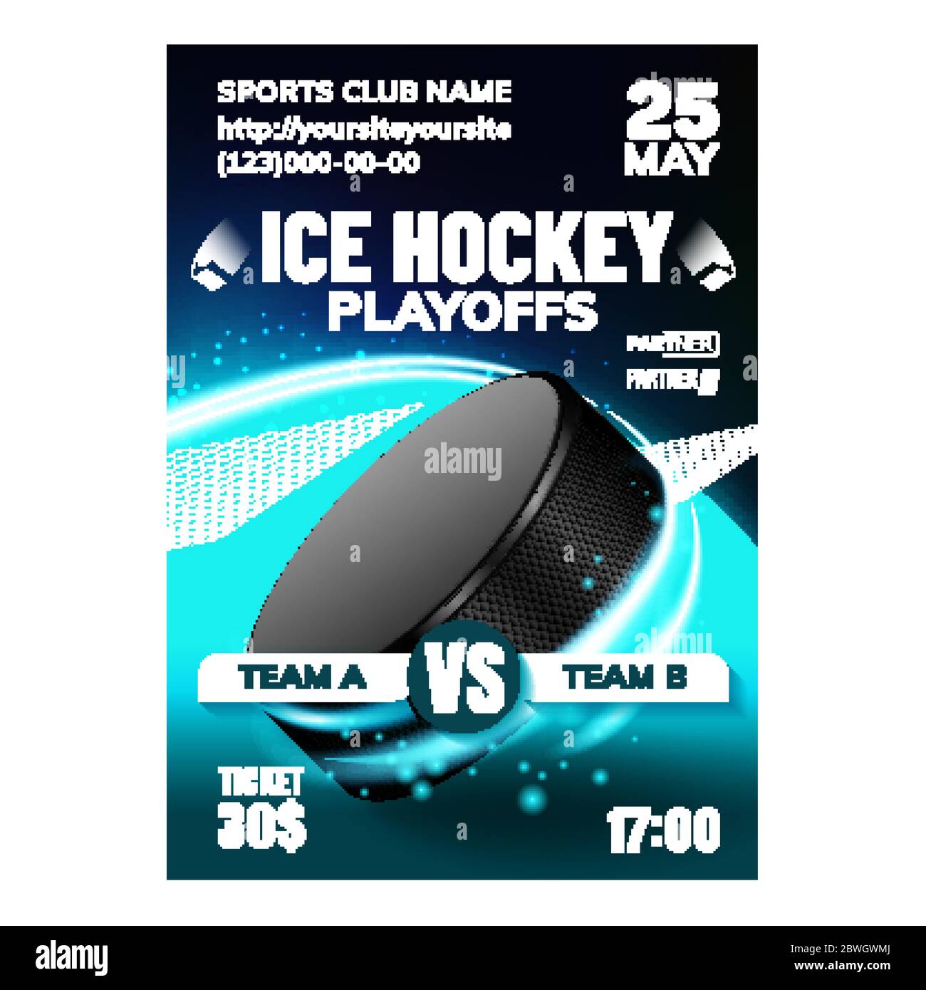 Hockey Ice Rink Sport Event Flyer Banner Vector Stock Vector Image ...