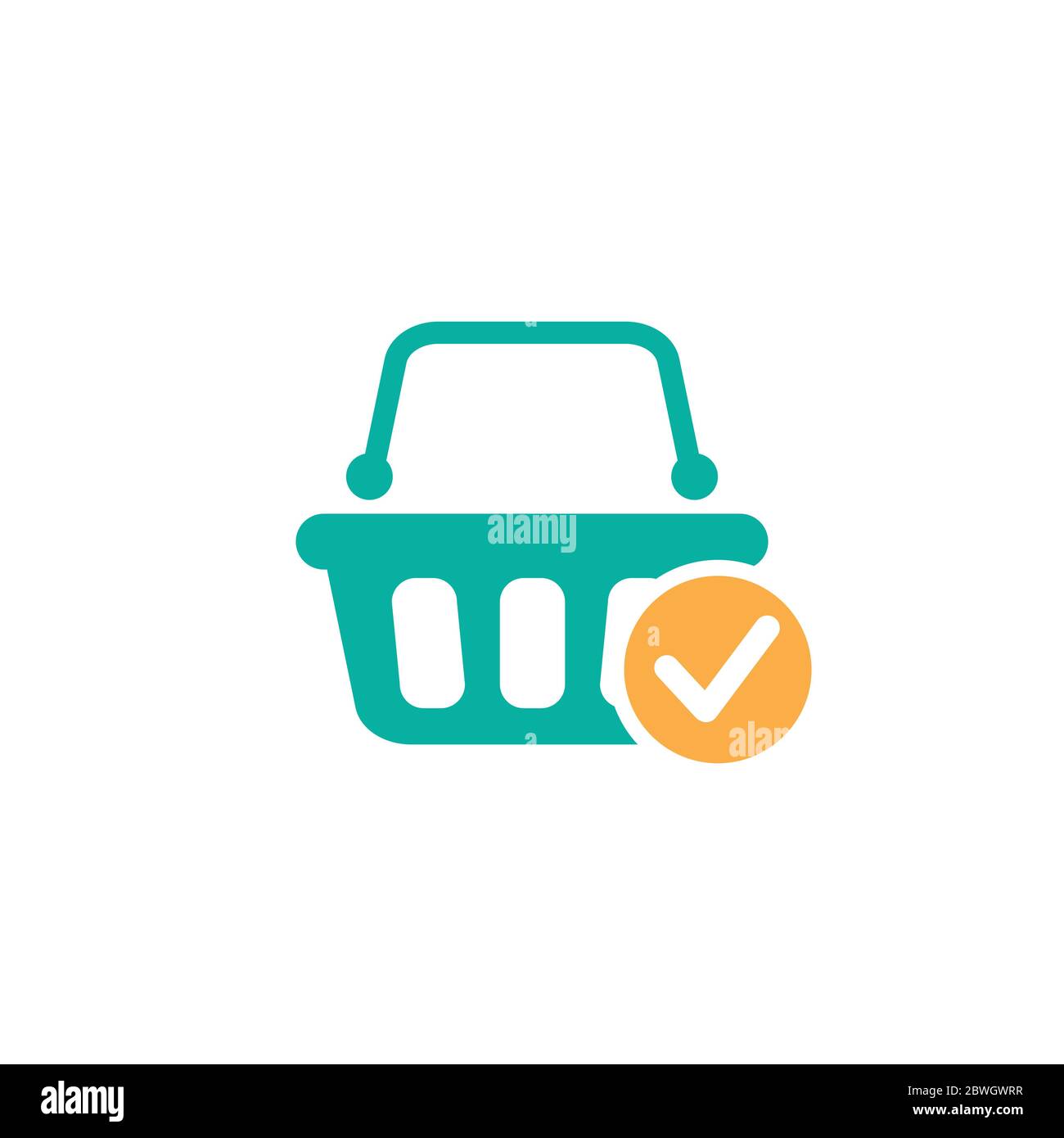 Blue shopping basket with tick sign button. Simple icon isolated on ...