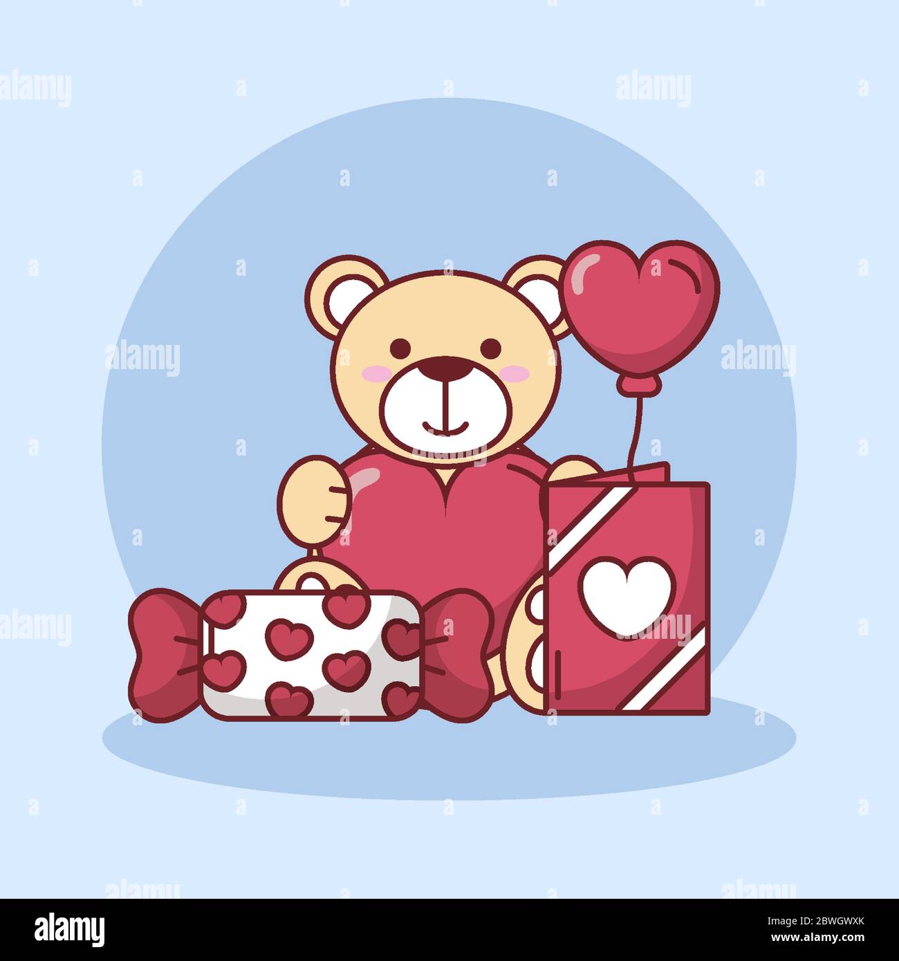 Valentines day teddy bear with heart balloon and candy vector design ...