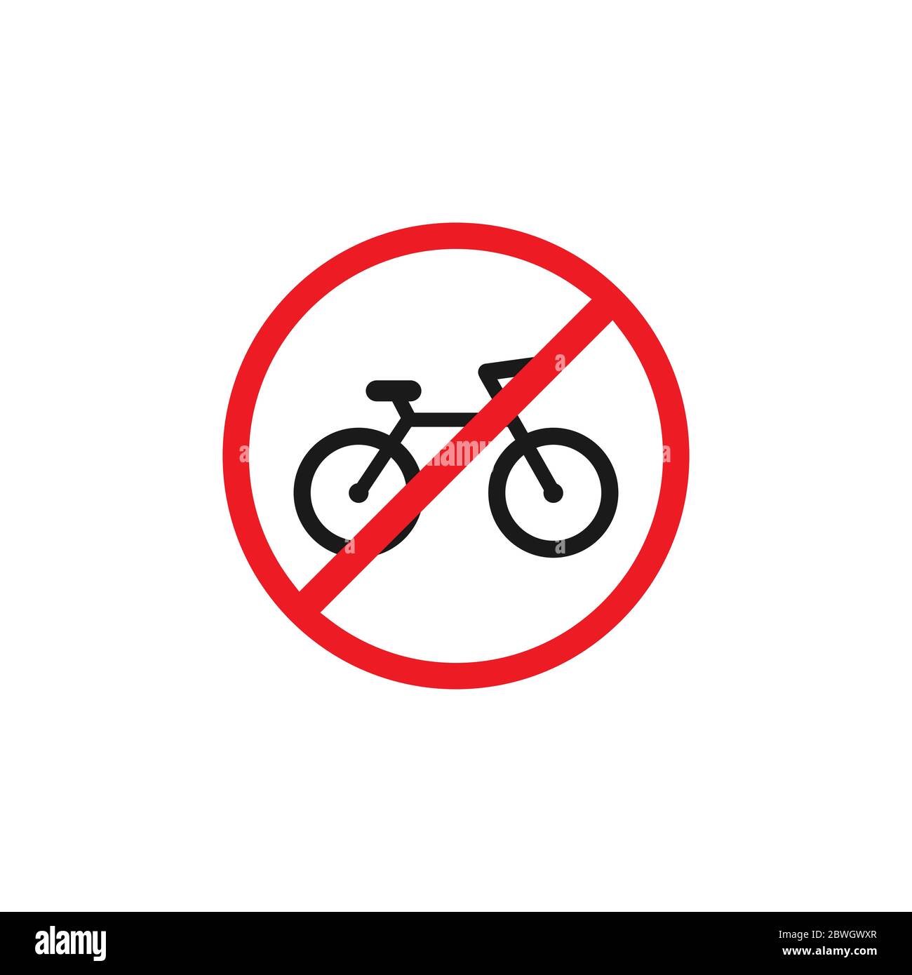 Black bike in red crossed circle icon. No bicycle s sign isolated on ...