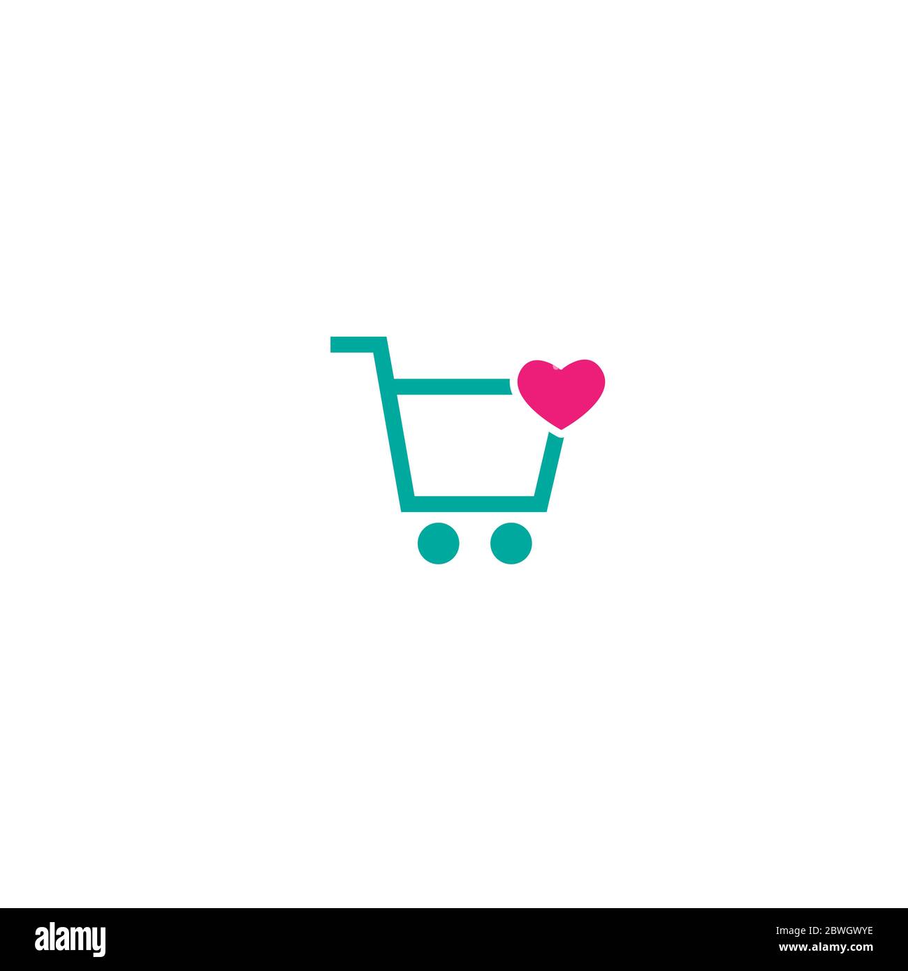 Shopping cart with heart pink sign. simple icon isolated on white ...