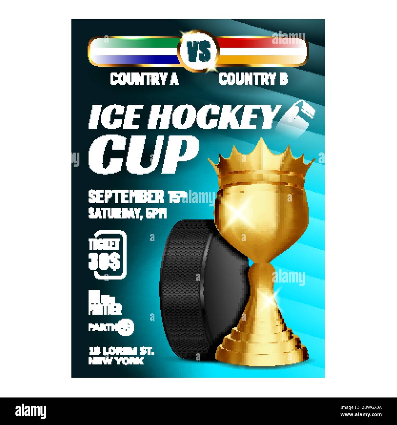 Hockey Ice Rink Sport Champion Cup Banner Vector Stock Vector Image ...