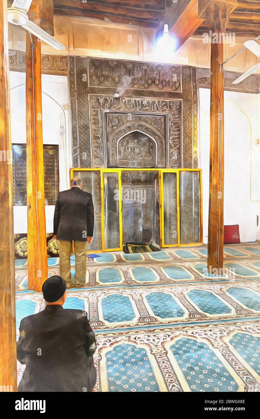 Bayazid Bastami Shrine Complex interior colorful painting, Bastam, Iran ...