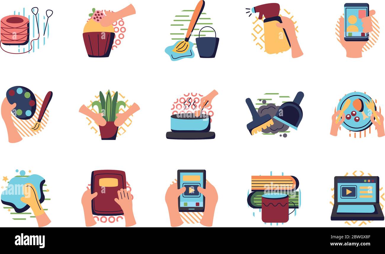 Things to do at home flat style icon set vector design Stock Vector ...